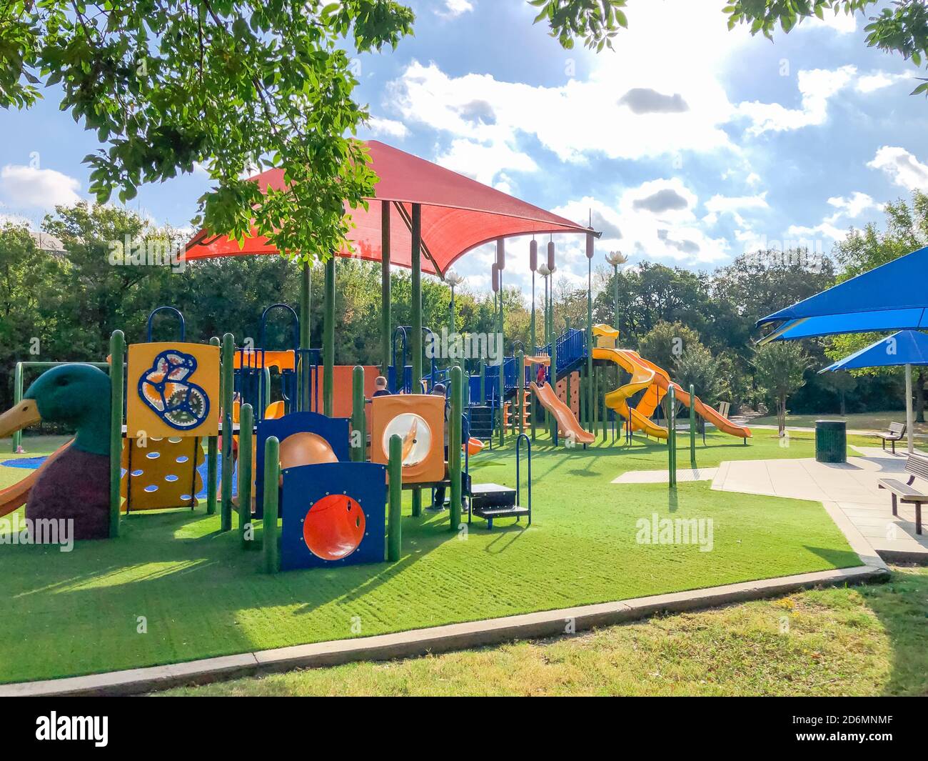 New playground with sun shade sails, artificial grass in Flower Mound ...