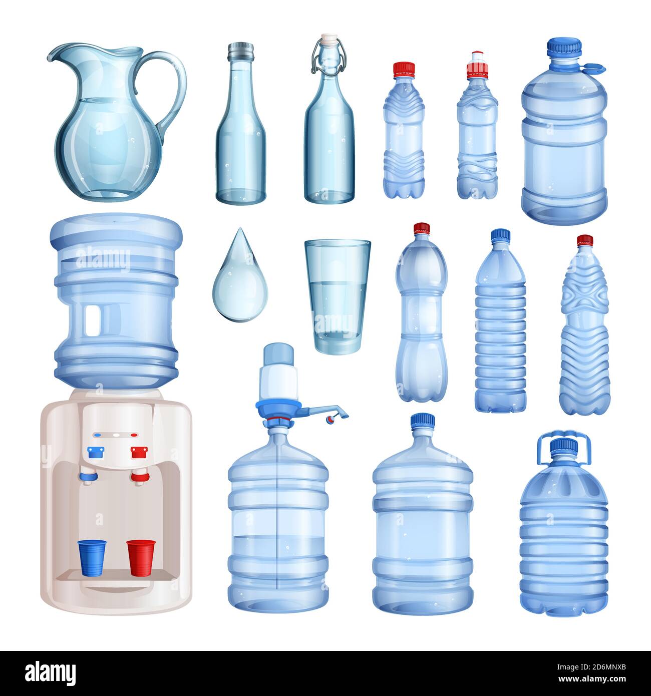 Water in plastic and glass bottles. Vector isolated objects set. Pure ...