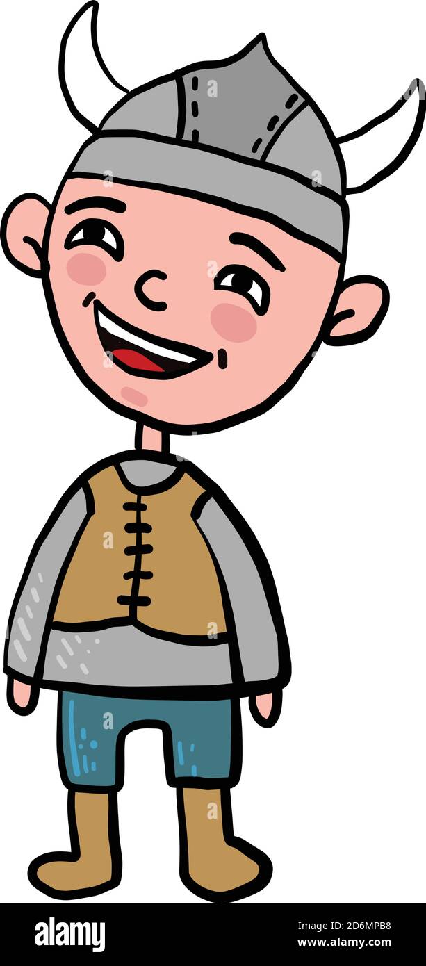 Boy with a viking hat, illustration, vector on white background Stock ...