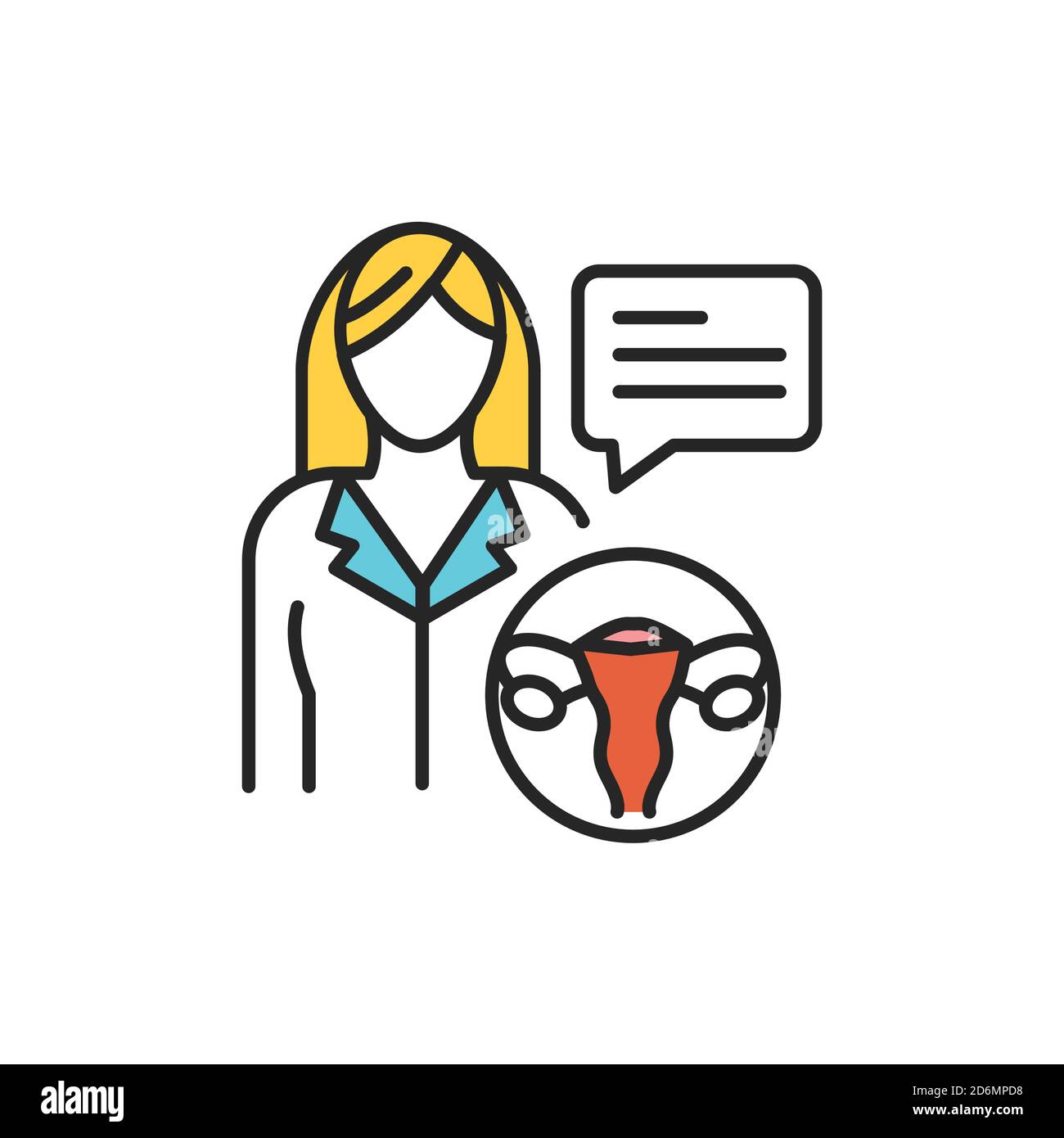 Consultation With Doctor Gynecologist Line Color Icon Female
