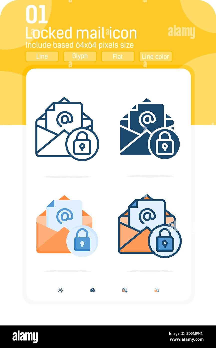 Locked email premium icon isolated on white background with multipe ...