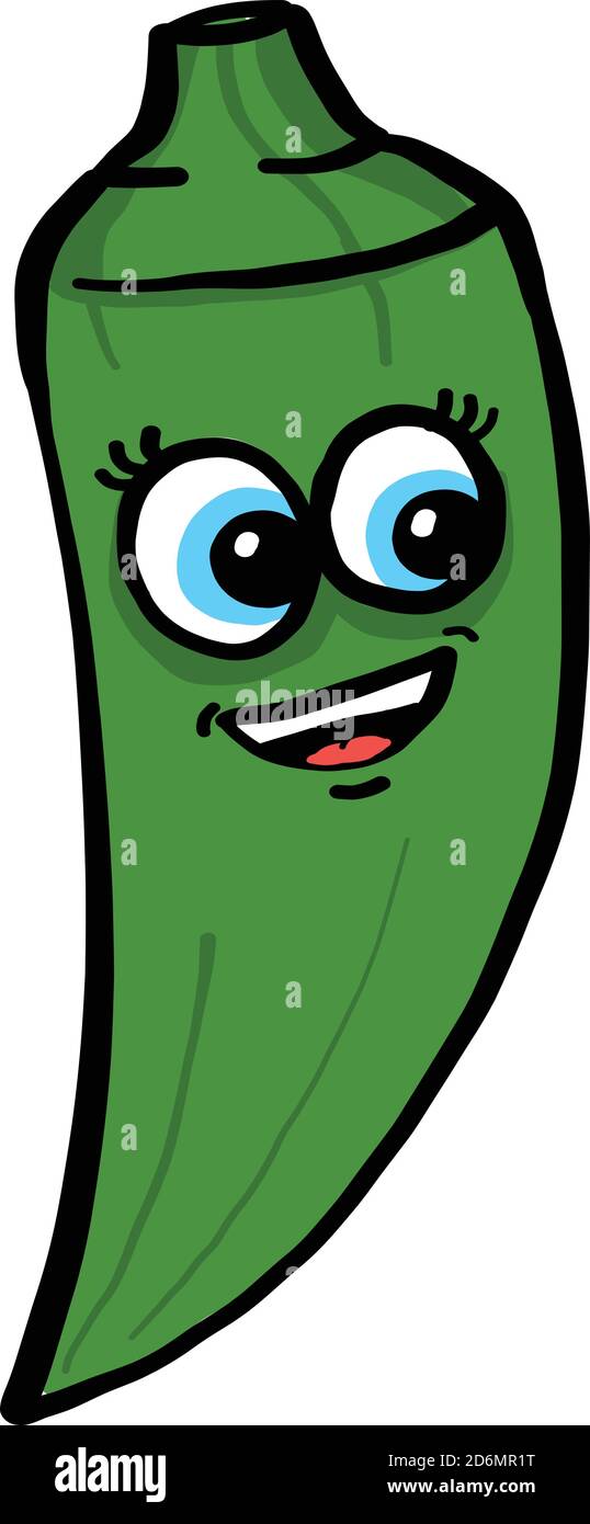 Happy little okra, illustration, vector on white background Stock ...