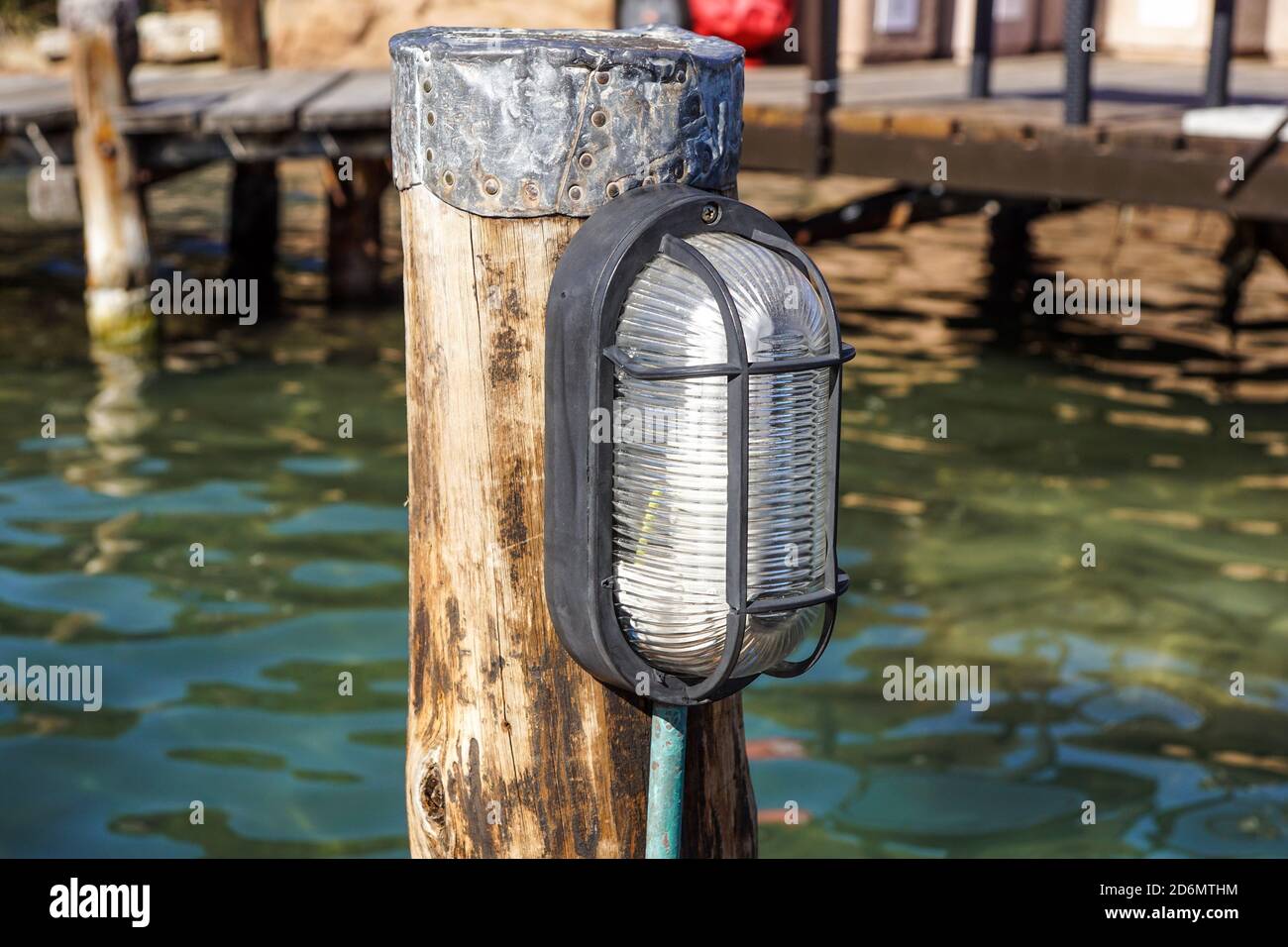 Lamp light with Illumination on the concrete floor for lighting on pier ...