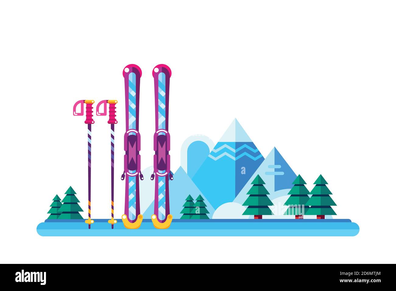 Winter ski resort vector background. Snow mountains landscape and ...