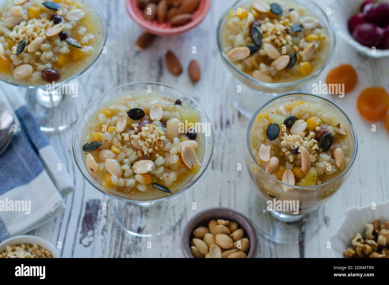 Traditional Turkish dessert Asure or Ashura ( Noah Pudding) making from ...