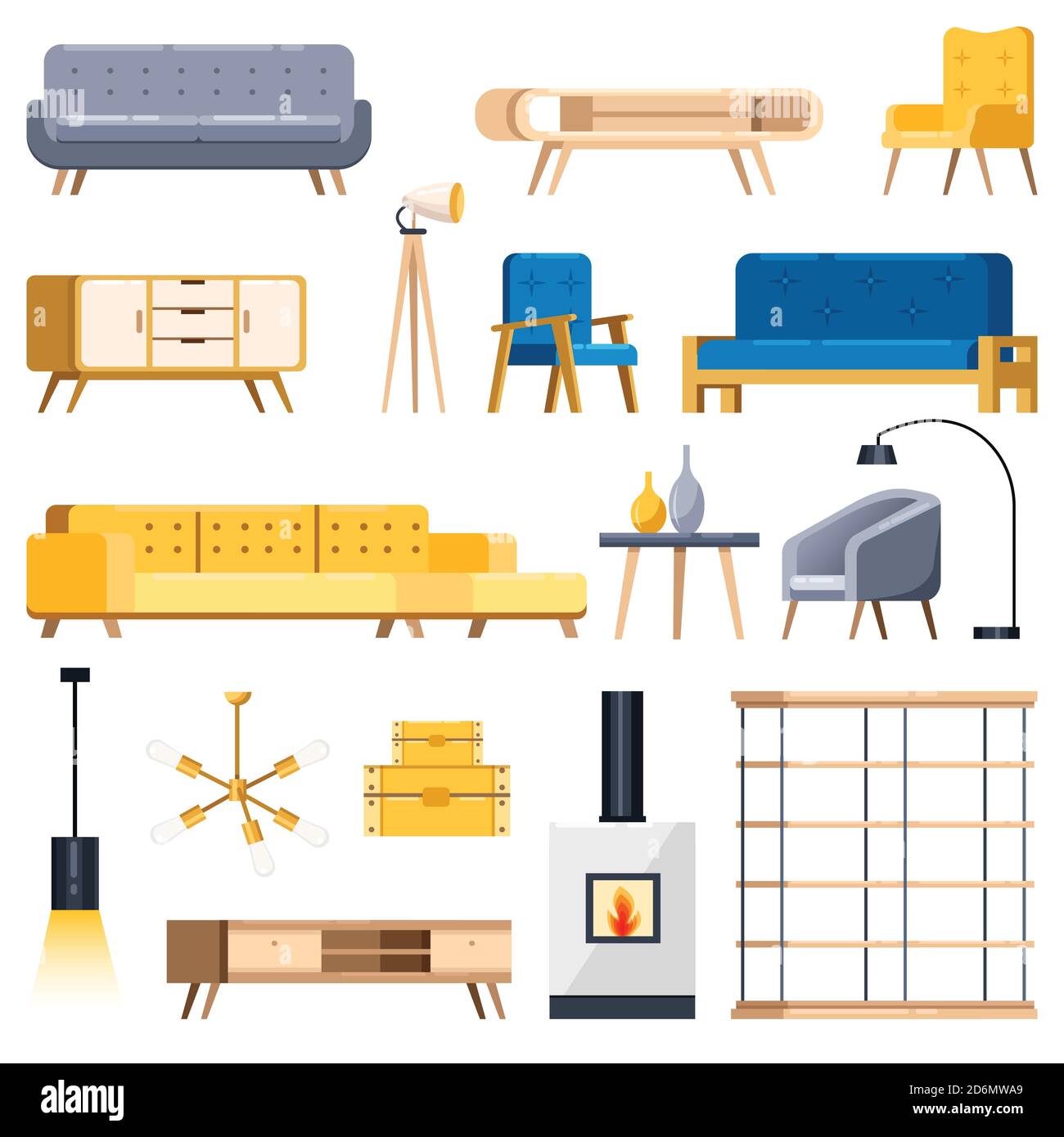 Living room modern interior isolated icons and design elements. Vector ...