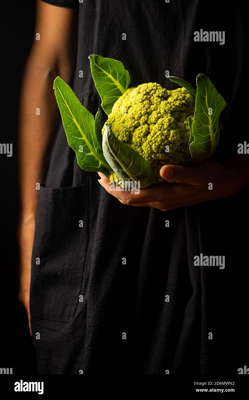 Head of green color cauliflower Stock Photo - Alamy