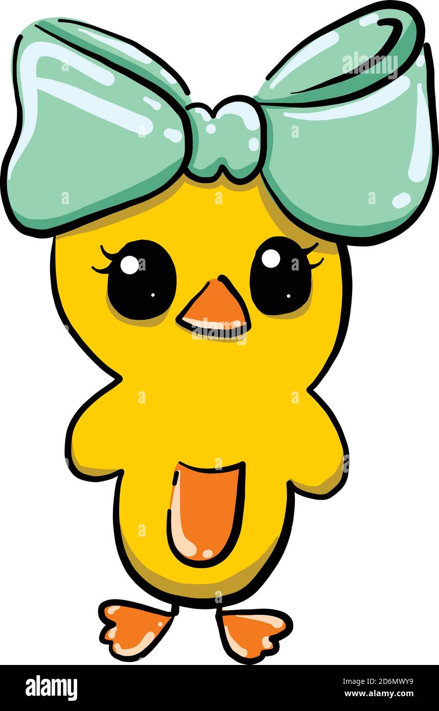 Chicken with a bow, illustration, vector on white background Stock ...