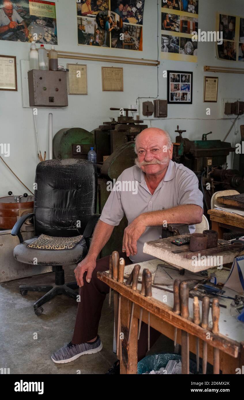Silversmith in his workshop, Pano Lefkara, Cyprus Stock Photo - Alamy