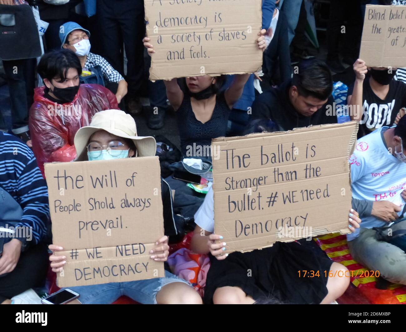 English signs held up by protesters at anti-government demonstration by ...