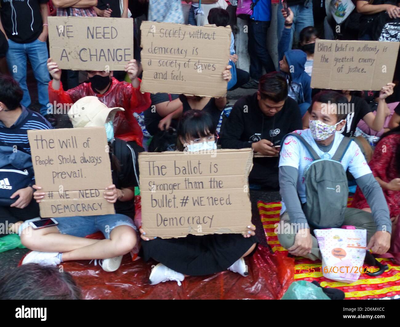 English signs held up by protesters at anti-government demonstration by ...