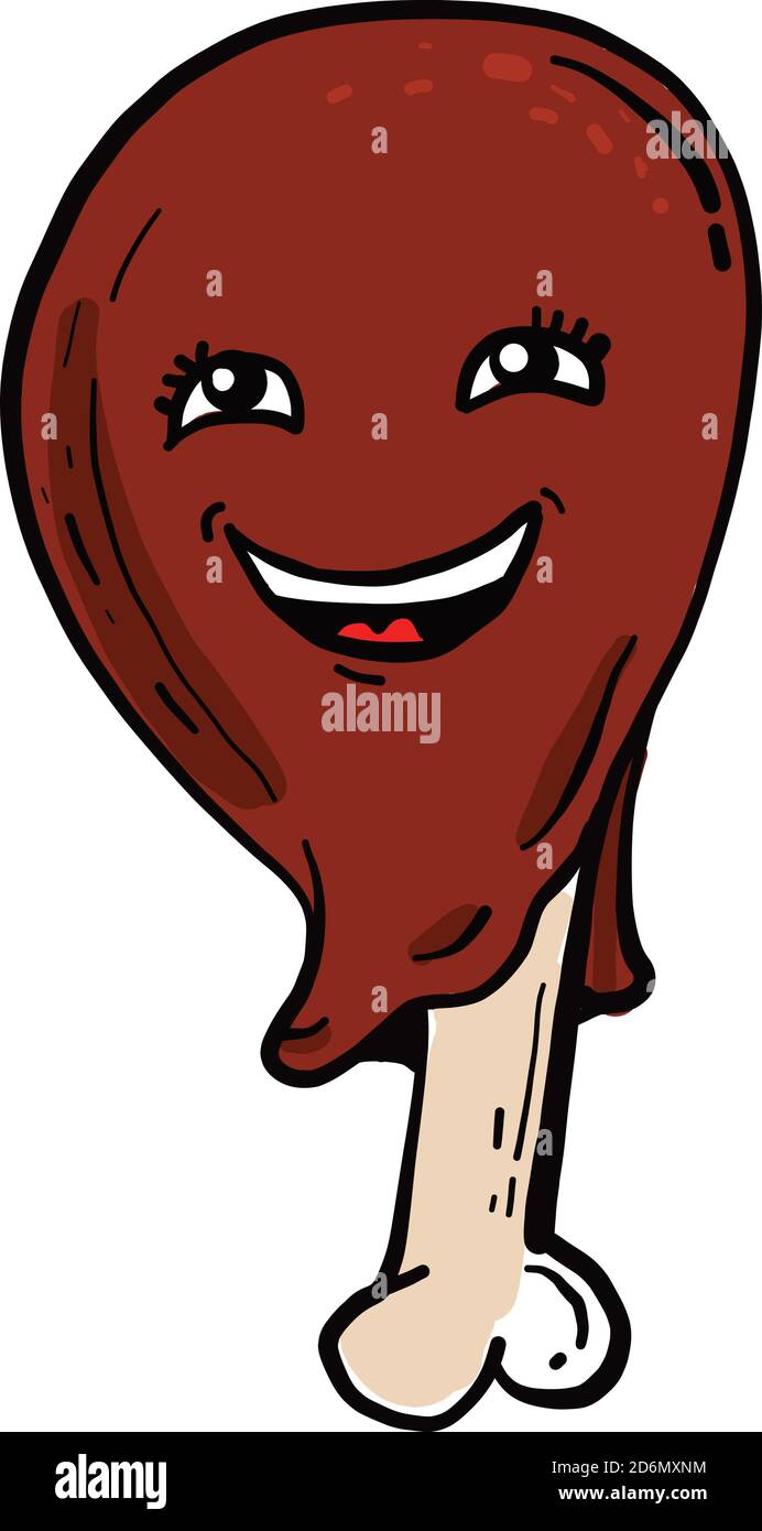 Chicken leg with a big smile, illustration, vector on white background ...