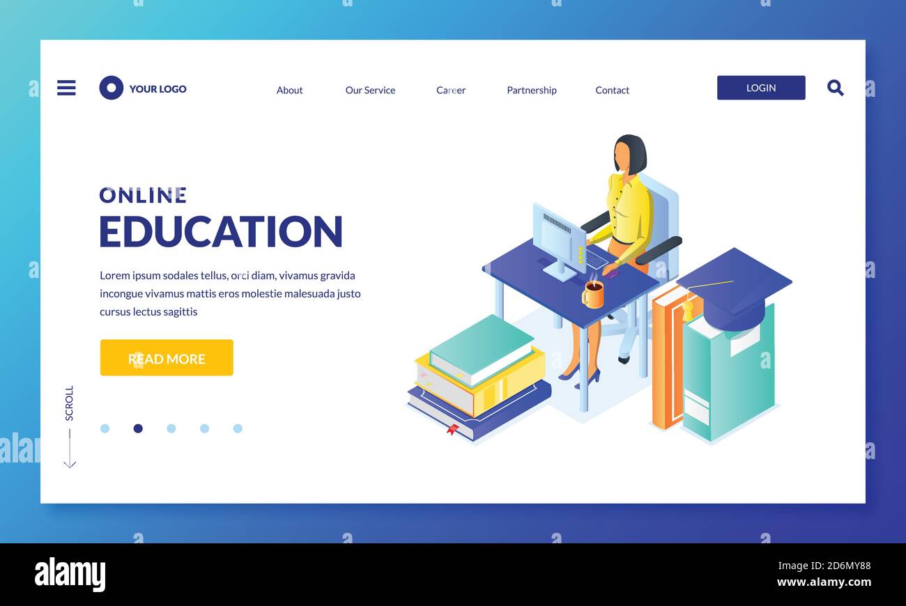 Online distance education and study concept. Vector 3d isometric ...