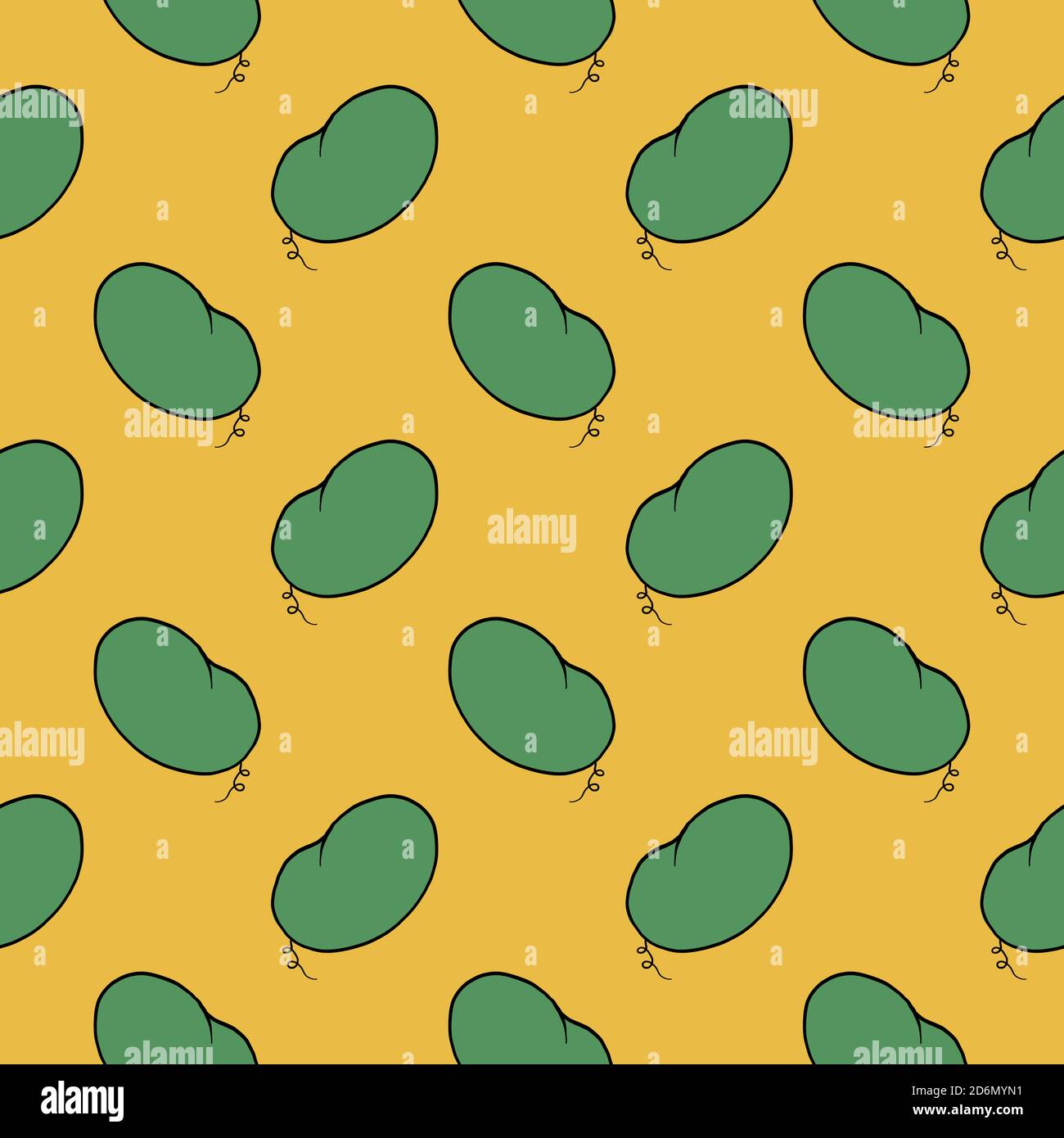 Green bean, seamless pattern on yellow background Stock Vector Image ...