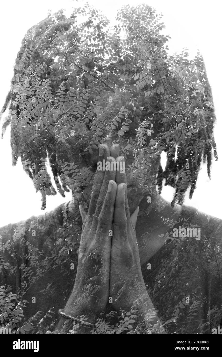 Surreal creative double exposure portrait Stock Photo - Alamy