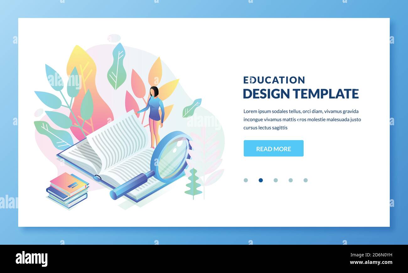 Education and study landing page banner design. Young girl reading and ...