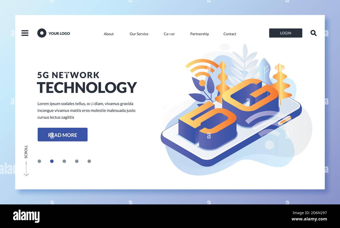 5G network wireless internet technology. Modern landing page, web ...