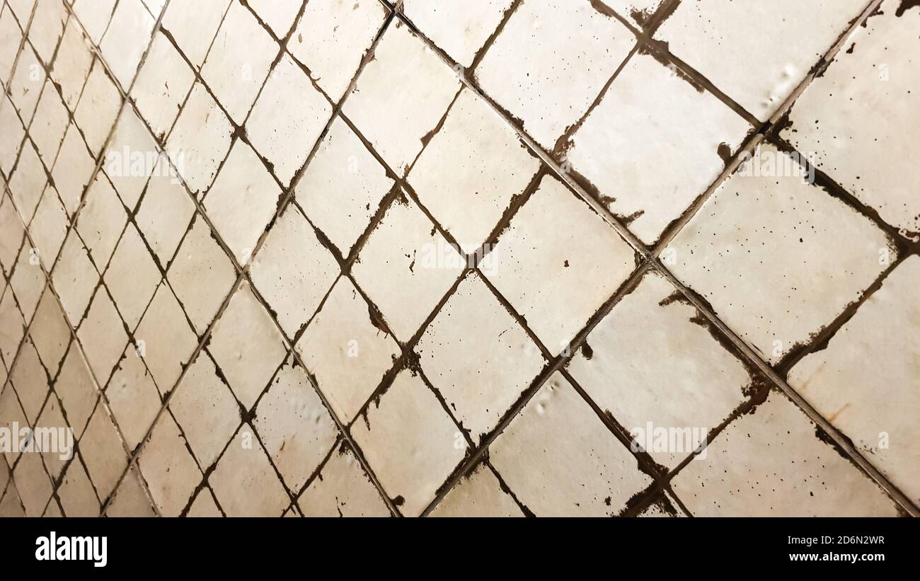 Tile wall. Old white tiles background. Ancient ceramic small square ...