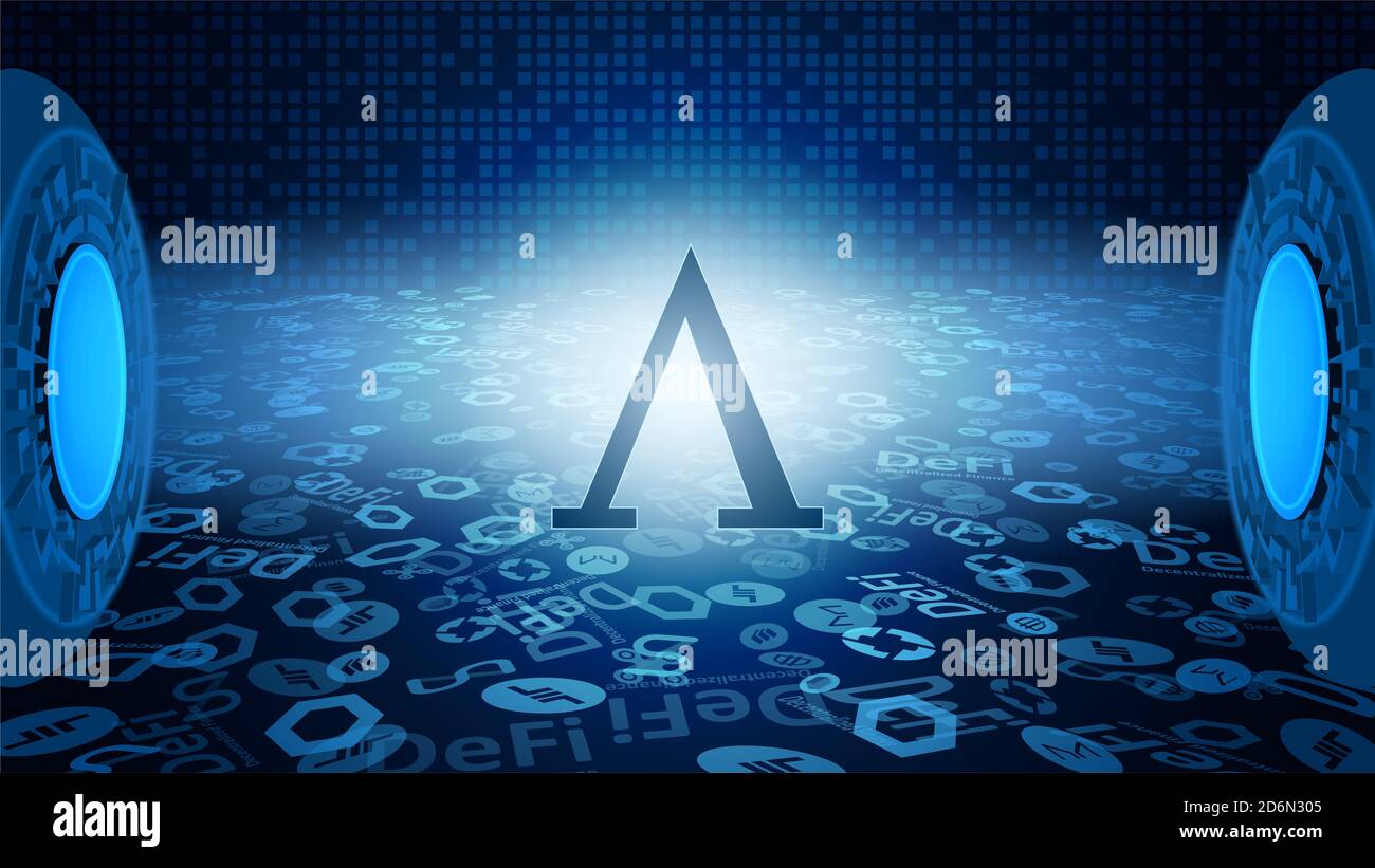 Ampleforth AMPL token symbol of the DeFi system shining in the rays of ...
