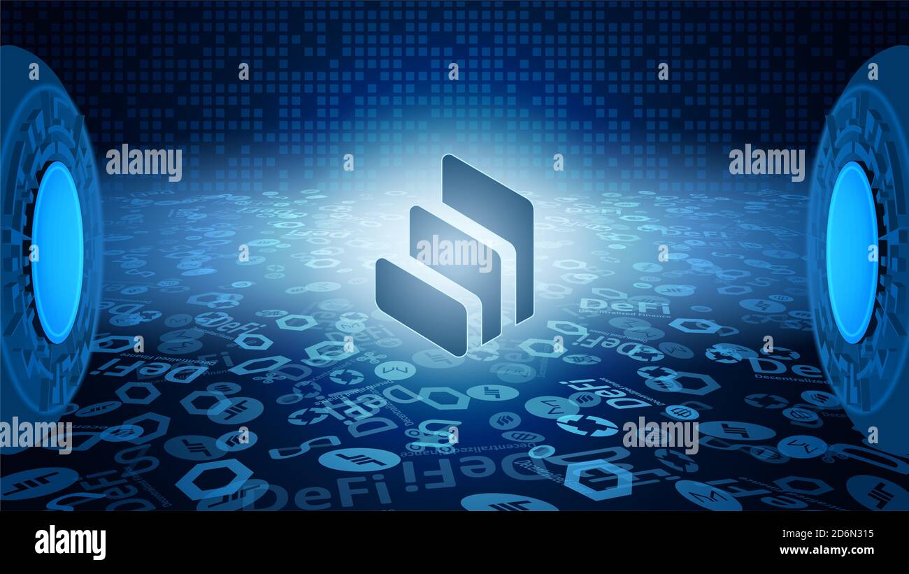 Compound COMP token symbol of the DeFi system shining in the rays of ...