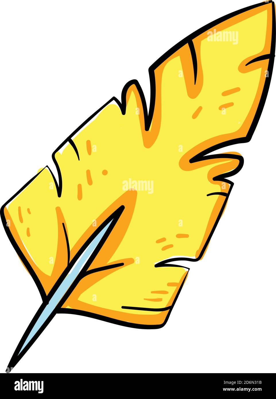 Yellow feather, illustration, vector on white background Stock Vector ...