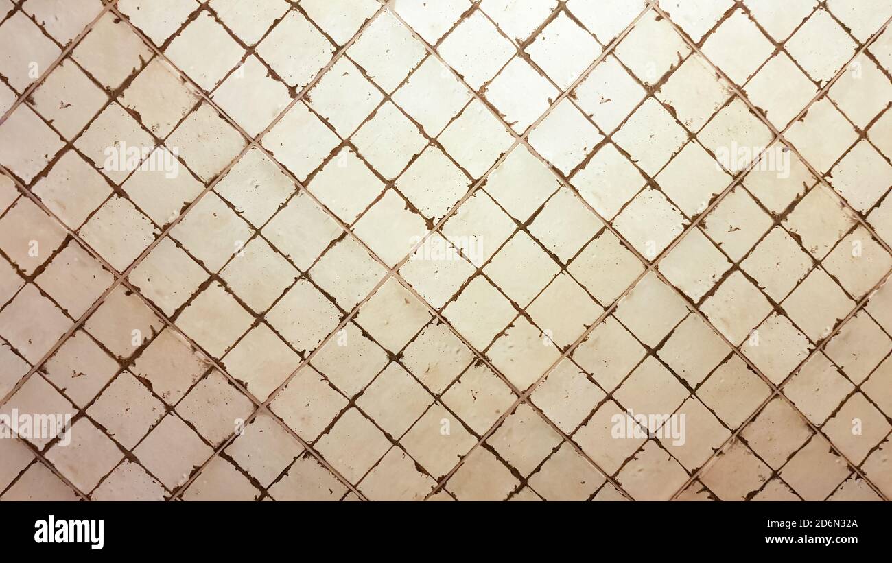 Tile wall. Old white tiles background. Ancient ceramic small square ...