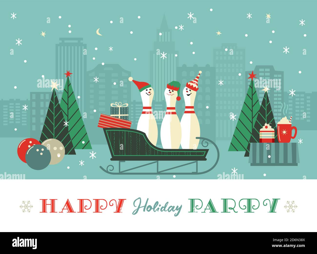 Cute Christmas bowling pins in sleigh illustration Stock Vector Image ...