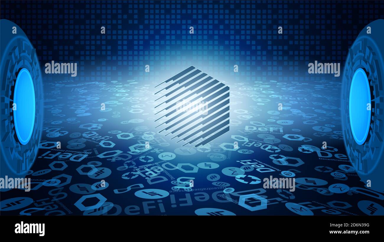 REN token symbol of the DeFi system shining in the rays of light ...