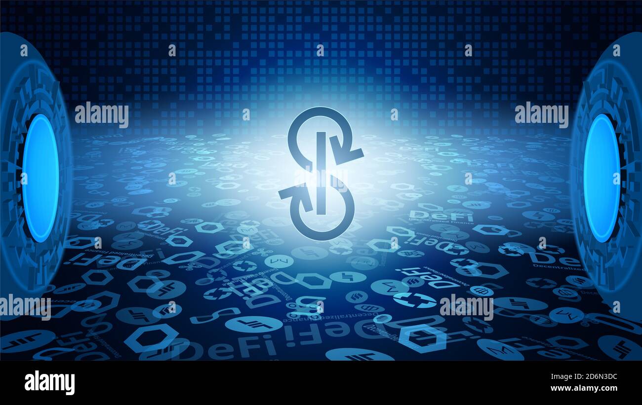 Yearn.finance YFI token symbol of the DeFi system shining in the rays ...