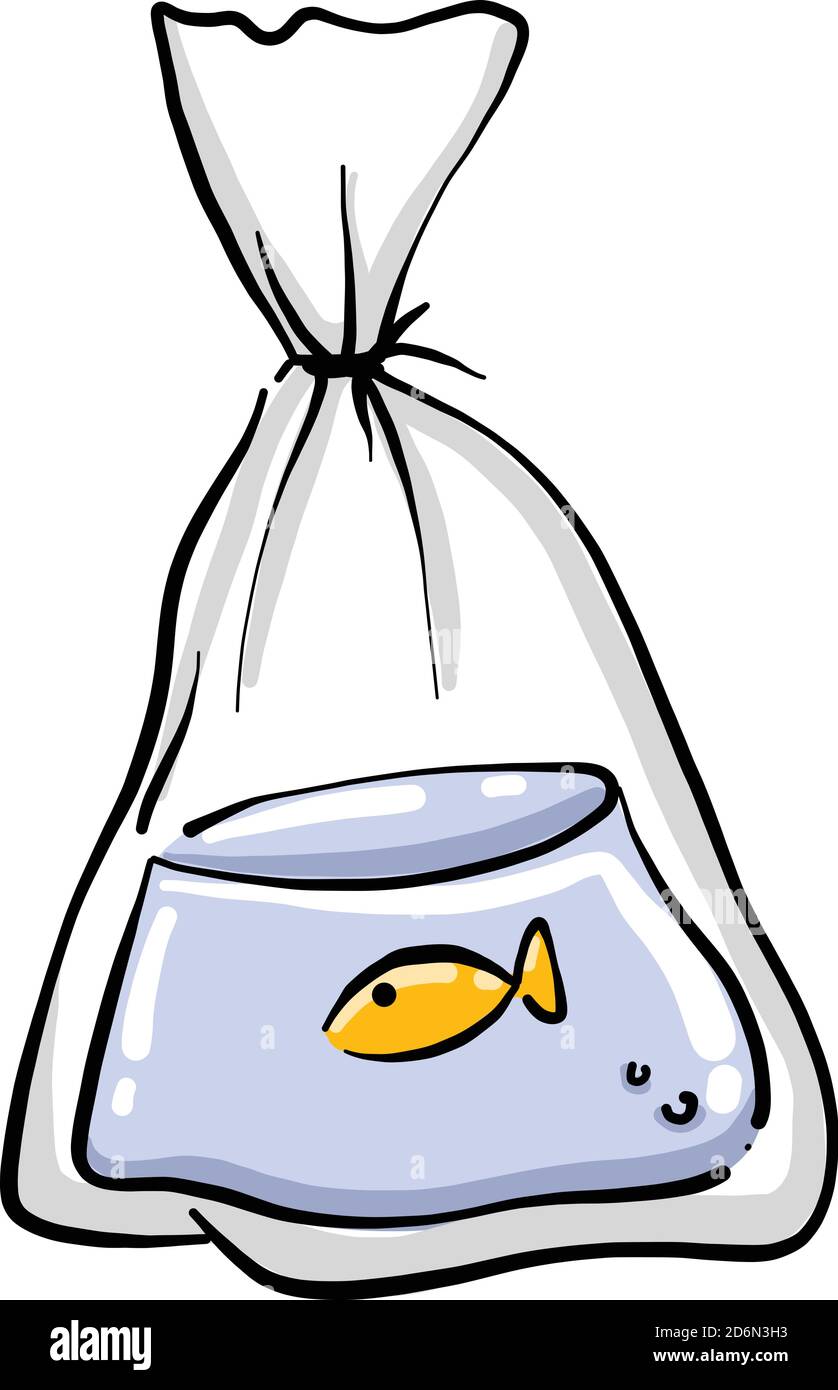 Fish in cellophane, illustration, vector on white background Stock ...