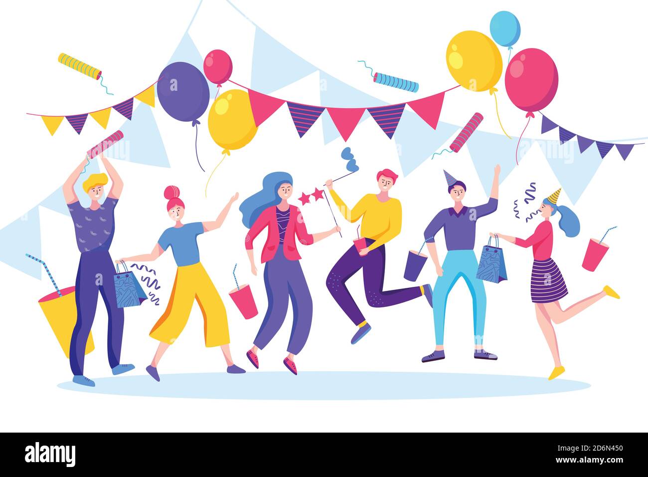 Happy people celebrating birthday, new year or another holiday event ...