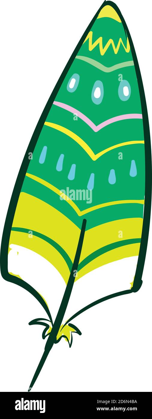 Green feather, illustration, vector on white background Stock Vector ...