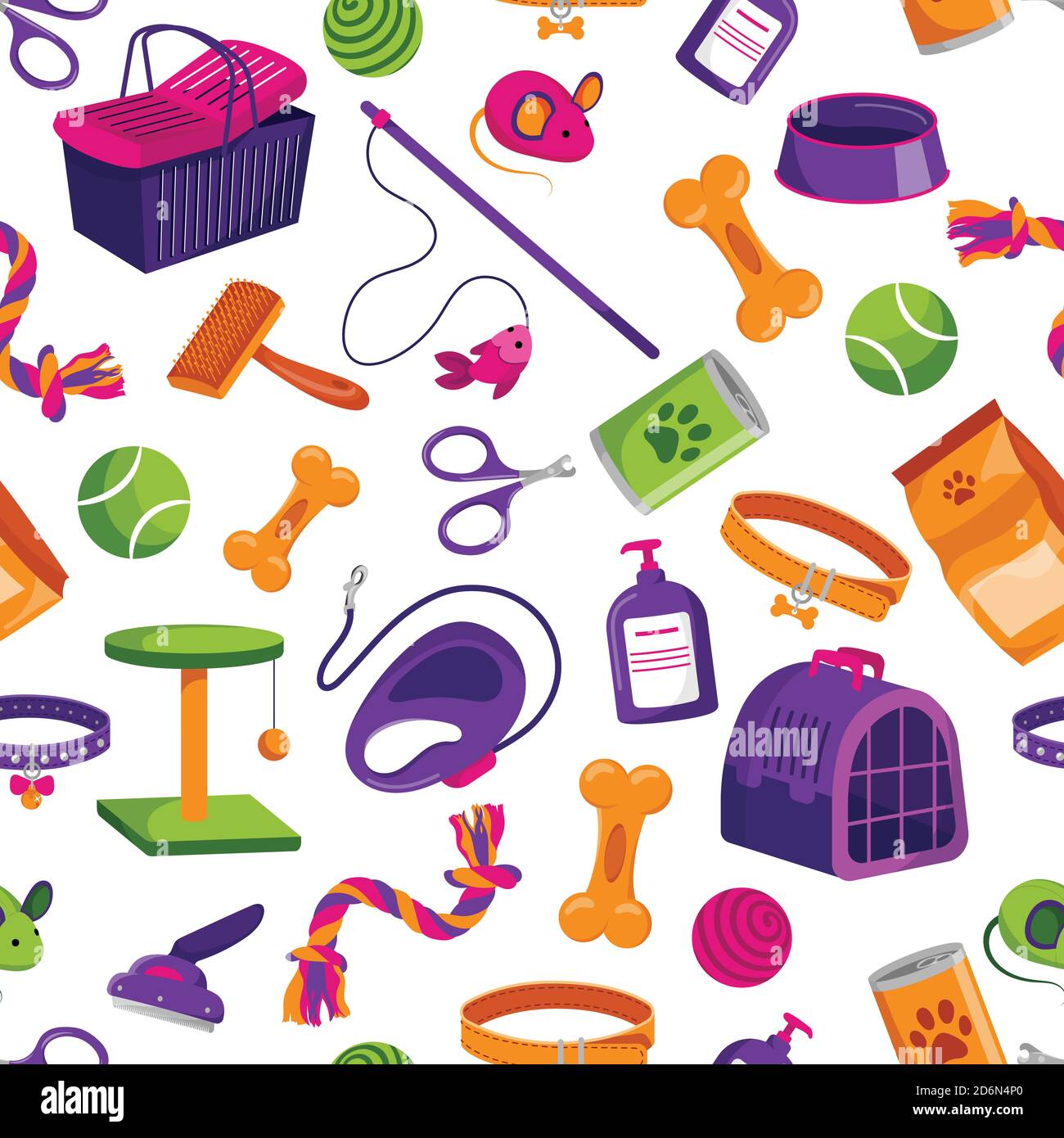 Pet shop seamless pattern. Vector flat cartoon illustration. Animals ...