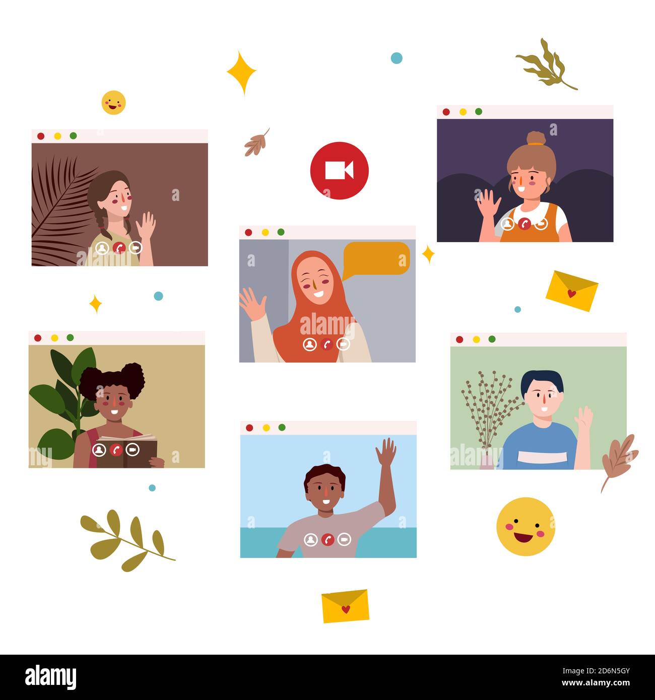 School from home people character on display screen monitor device ...