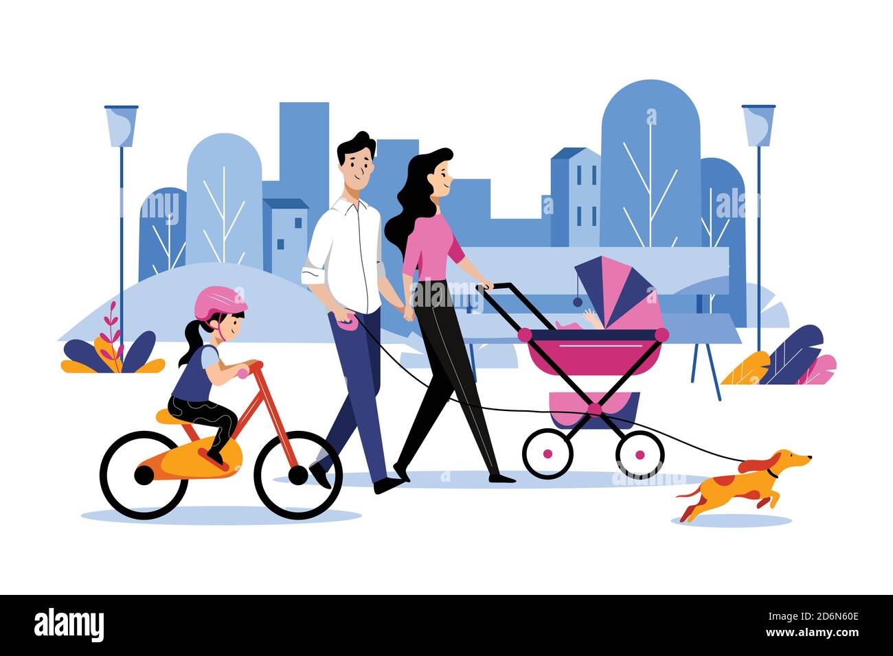 Family with two kids and dog Stock Vector Images - Alamy