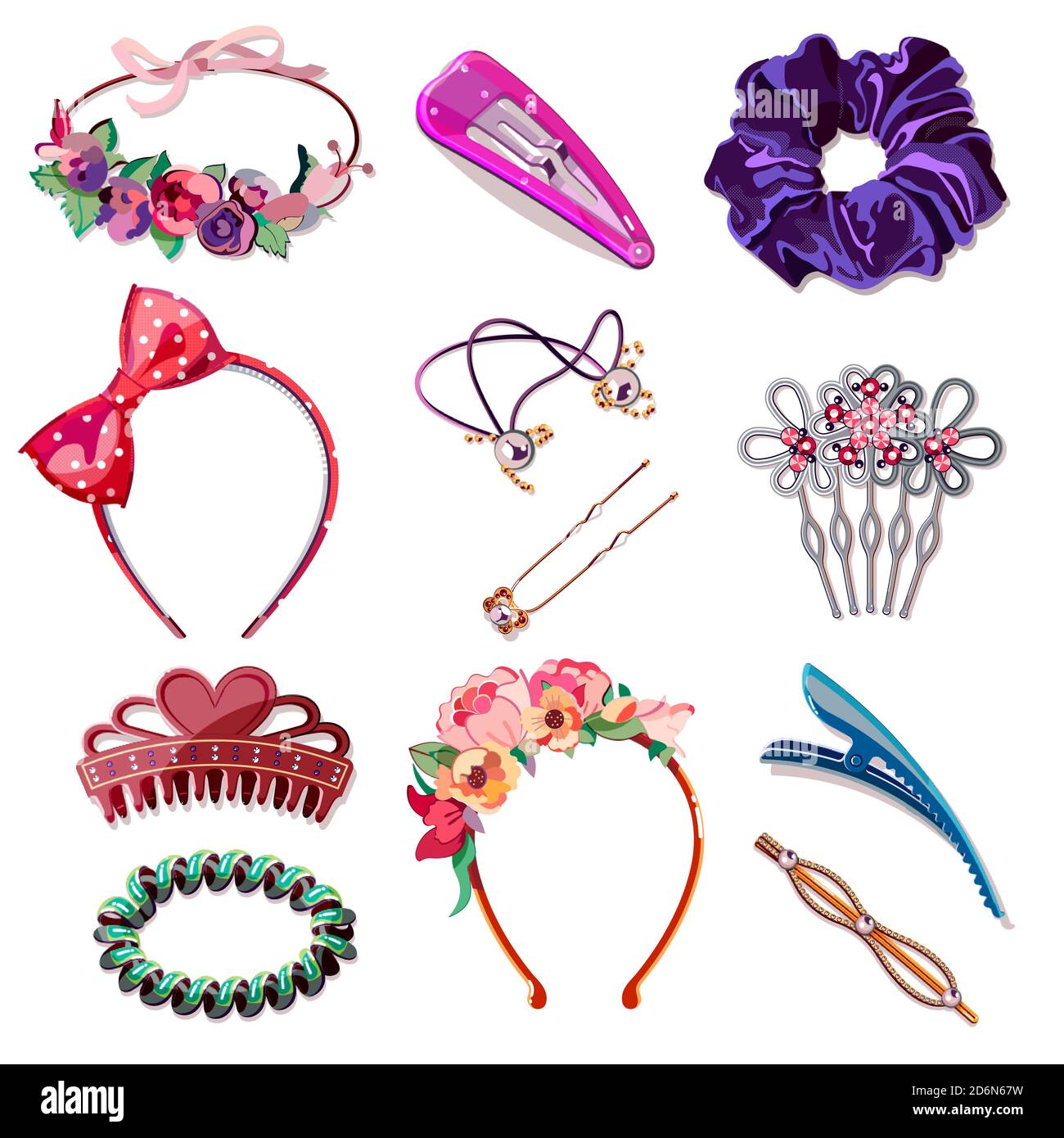 Hair accessories cartoon illustration. Fashion elegant decoration for ...