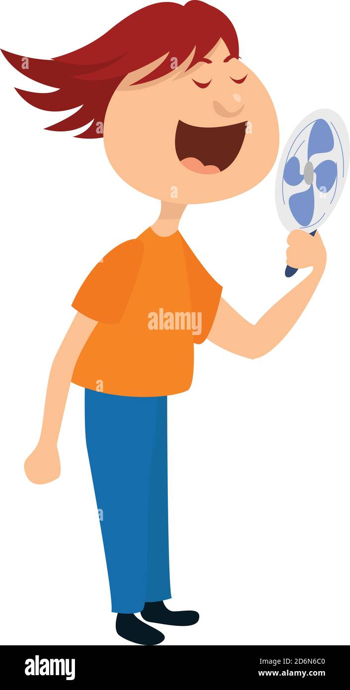 Girl with a hand fan, illustration, vector on white background Stock ...