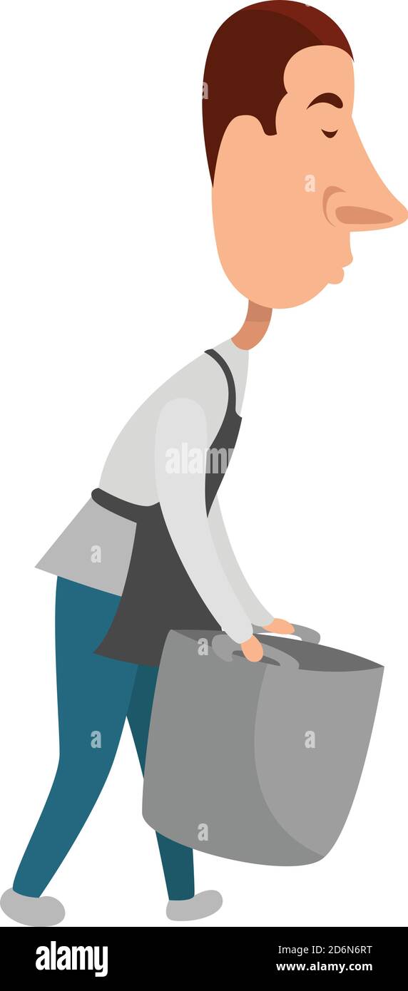Man with heavy bucket, illustration, vector on white background Stock ...