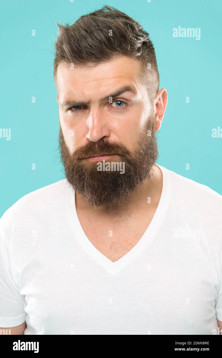Beard fashion and barber concept. Strict and serious. Man bearded ...