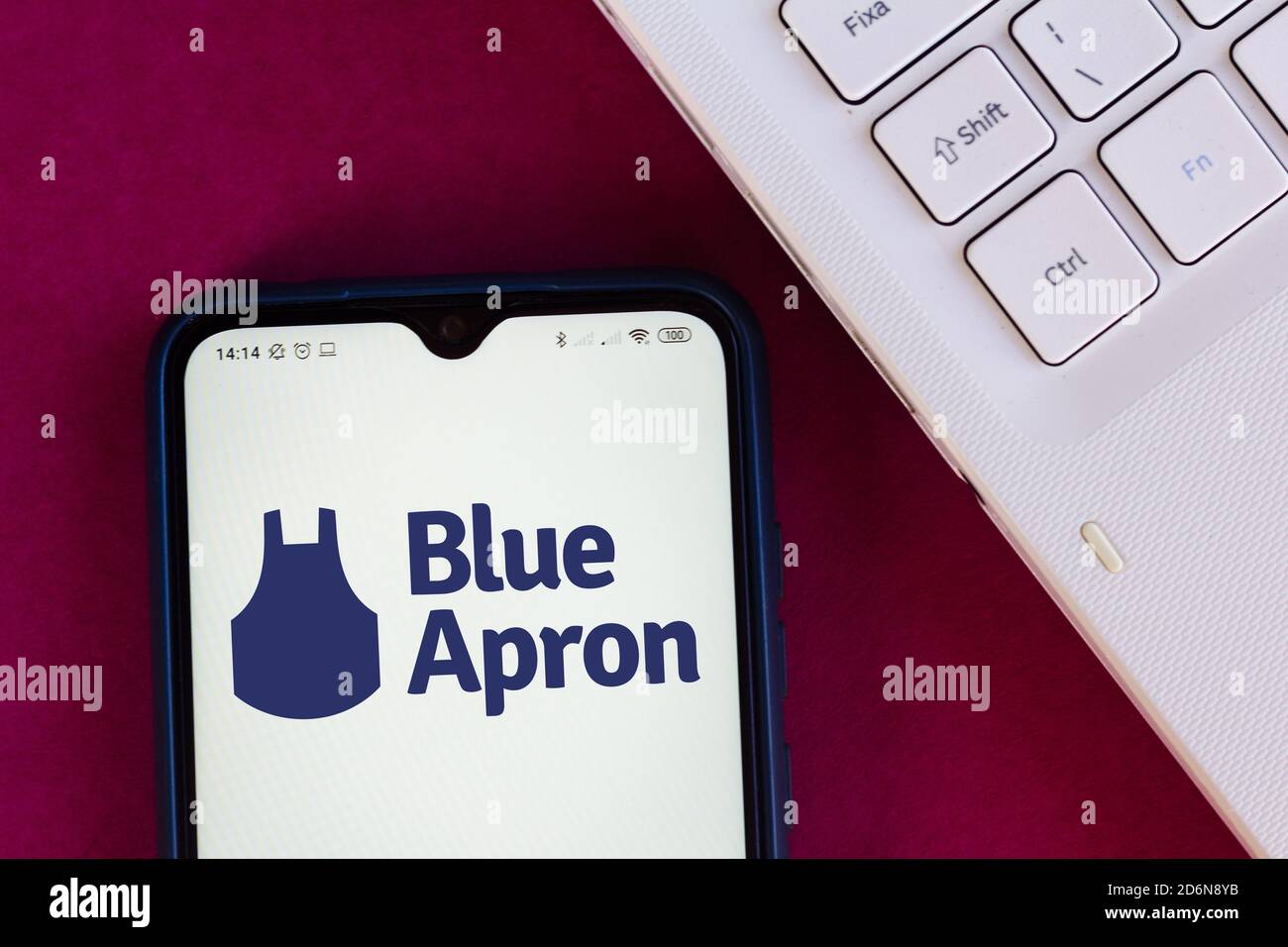In this photo illustration the Blue Apron Holdings logo seen displayed ...