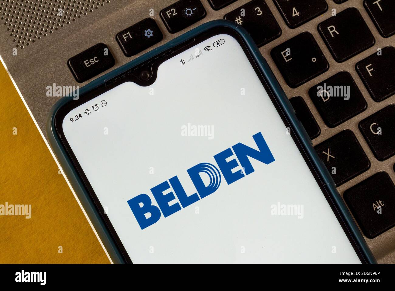 In this photo illustration the Belden Incorporated logo seen displayed ...