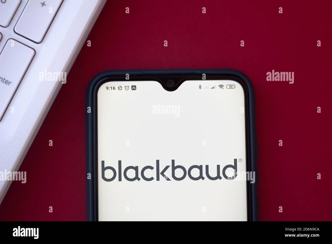 In this photo illustration the Blackbaud logo seen displayed on a ...