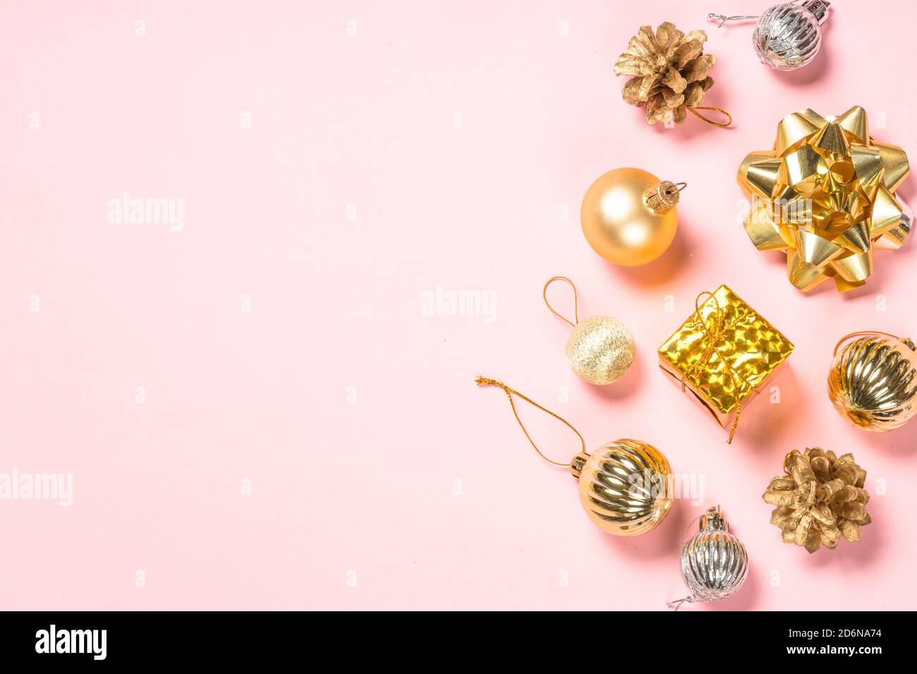 Christmas pink flat lay background with holiday decorations Stock Photo ...