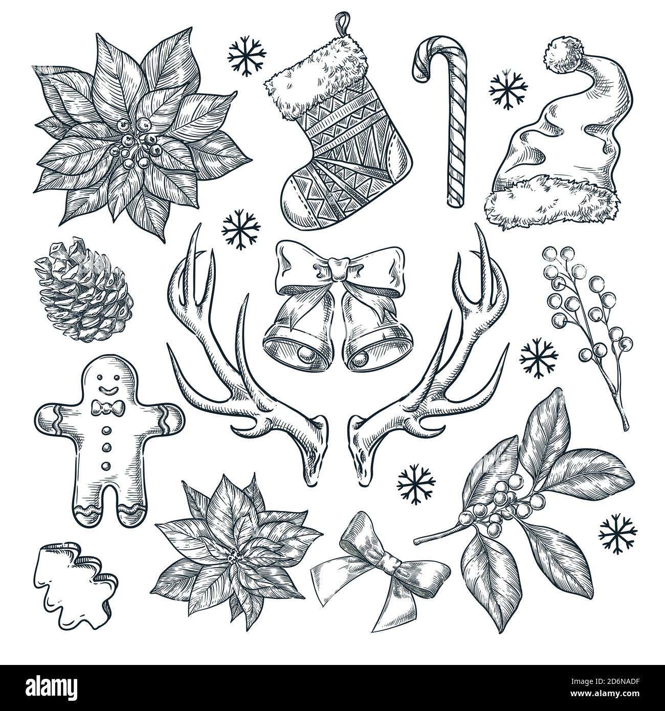 Christmas and New Year gift decoration. Vector sketch hand drawn ...