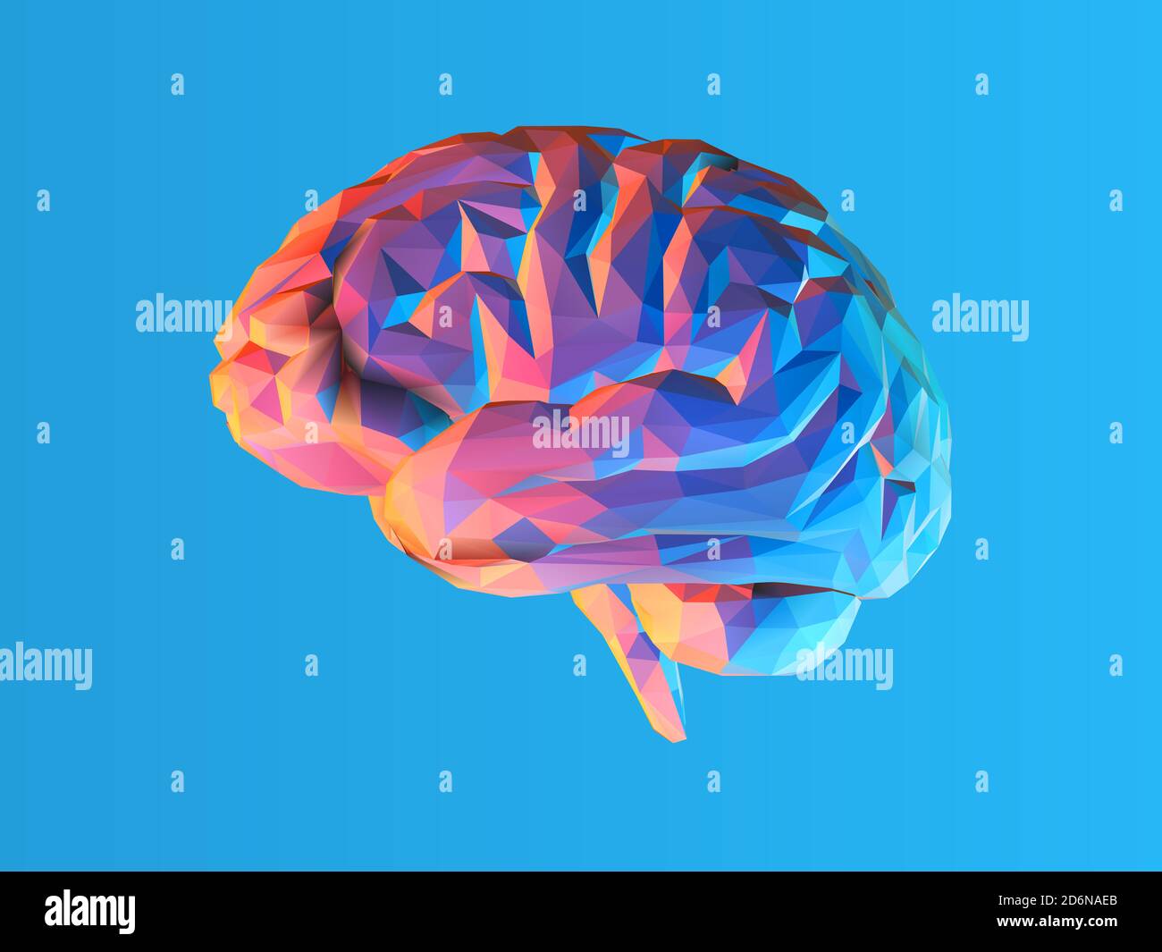 Colorful low poly side view brain illustration isolated on blue ...
