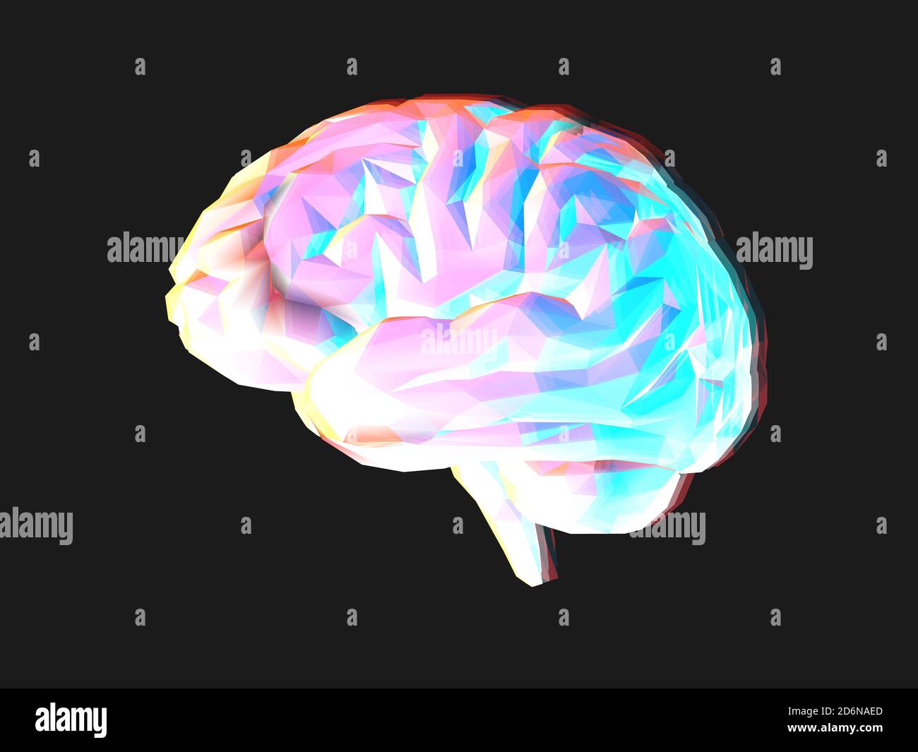 Colorful low poly side view brain illustration with glitch effect or ...