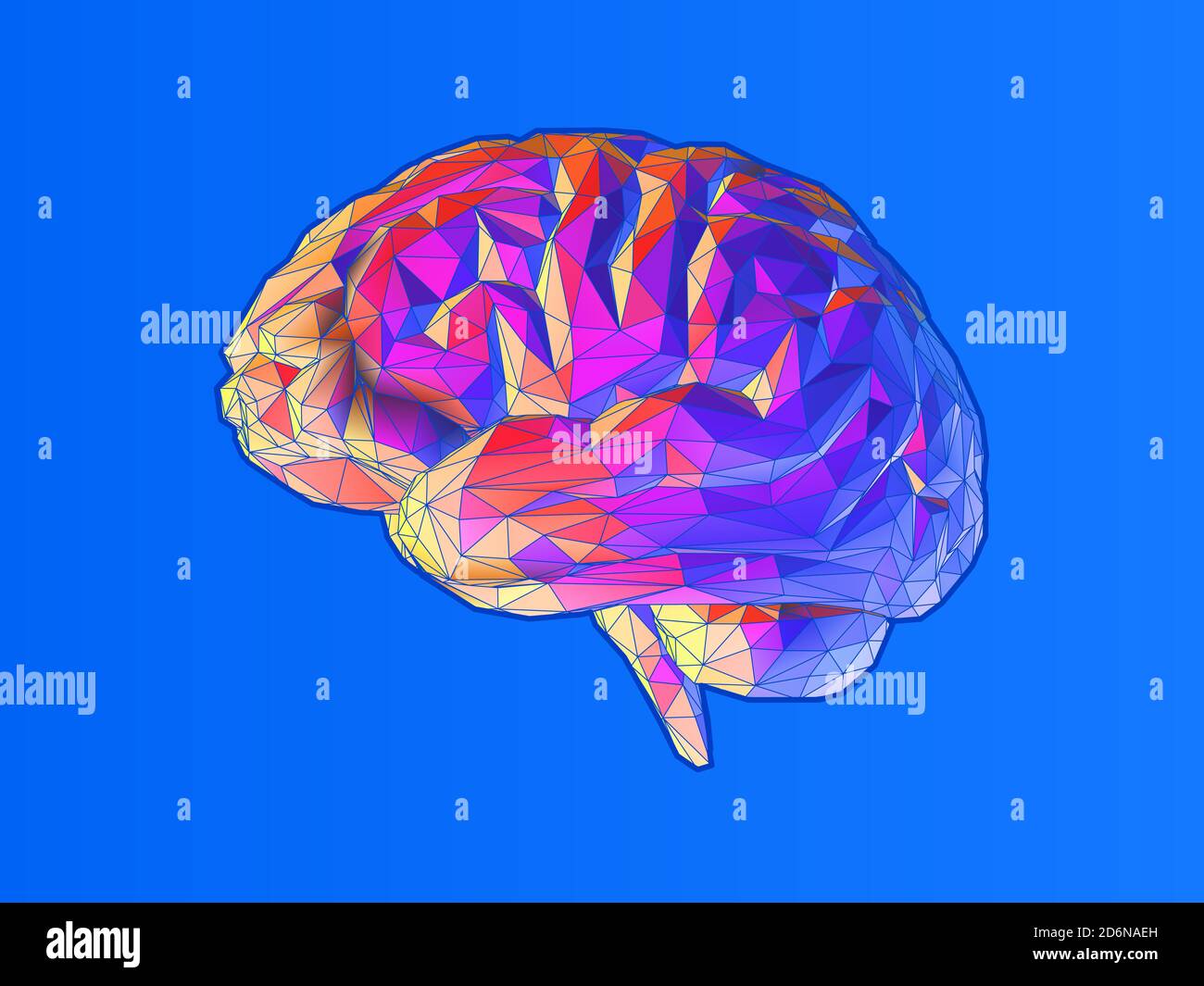 Colorful low poly side view brain illustration isolated on bright blue ...