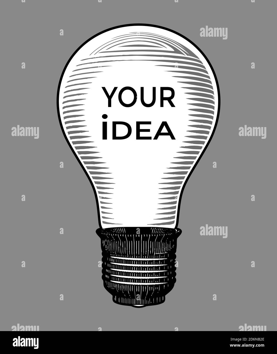 Light bulb engraving drawing illustration with space for text message ...