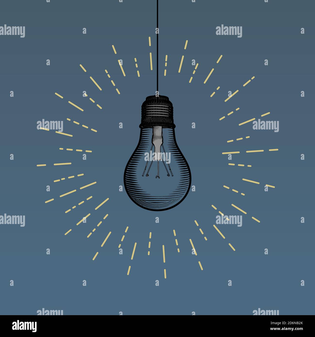 Light bulb illustration down on blue BG with glowing starburst Stock ...