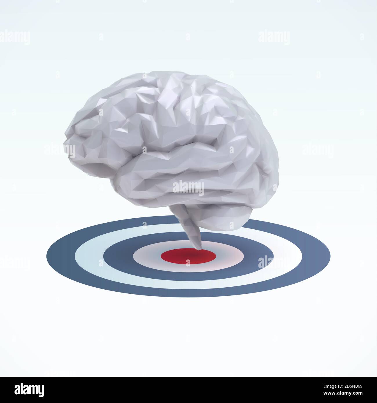 Low poly brain on target dart board illustration isolated on white blue ...